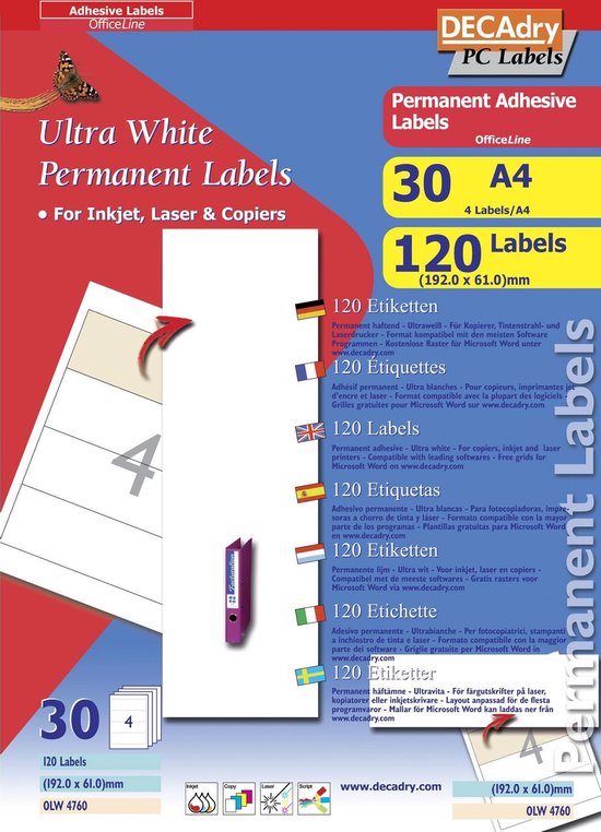 Decadry Etiketten / Labels 192 x 61mm | bol