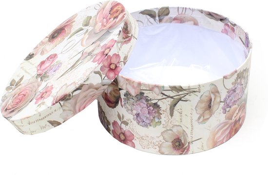 Rond cadeau doosjes roze/wit 15 x 15 cm met bescherm plastic ...