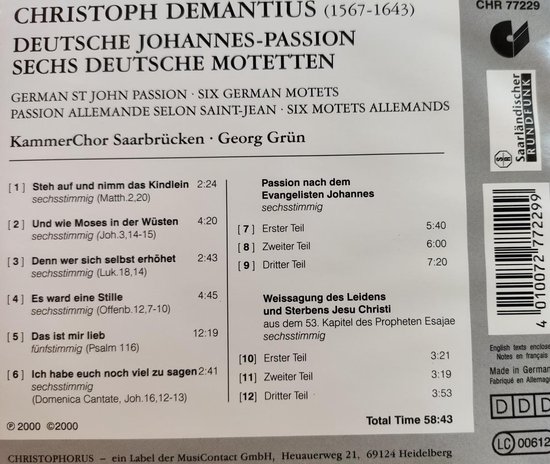 Johannes Passion Motetten / Christoph Demantius / Kammer Chor ...