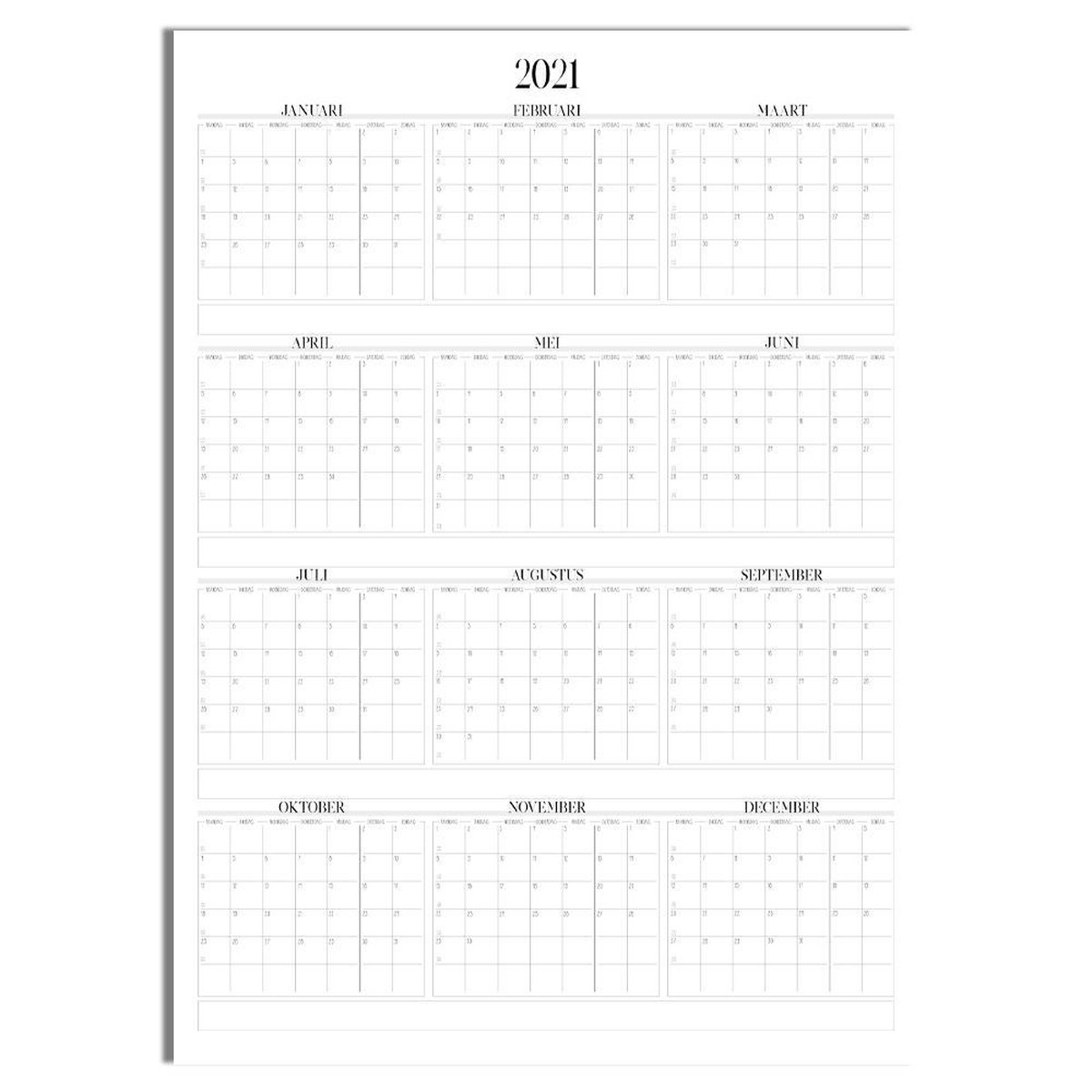 Jaarplanner 2021 Maandplanner Poster 50x70 cm Familieplanner ...