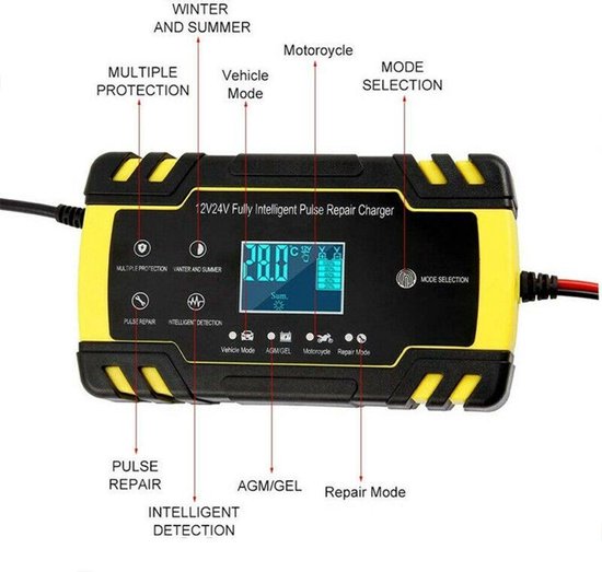 Volledige Automatische Acculader met Puls Reparatie Mode - 12V 8A / 24V ...