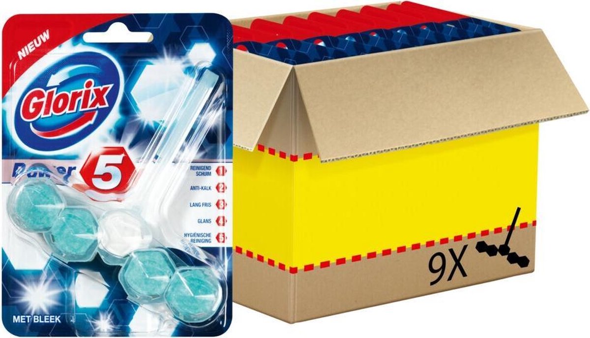 Glorix Power 5 Met Bleek Wc Blok - 9 stuks - Toiletblok ...