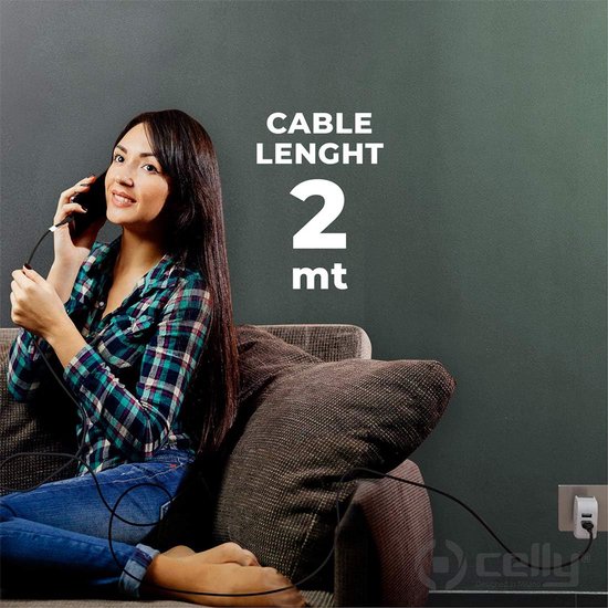 USB naar Micro USB Kabel 2 Meter Zwart - Opladen en Data Synchronisatie ...