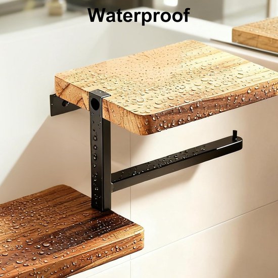 Wandgemonteerde WC-rolhouder met Houten Plank voor Opslag - Vintage ...