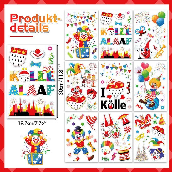 9 Vellen Raamstickers Keulen Carnaval Versiering Met Traditionele ...