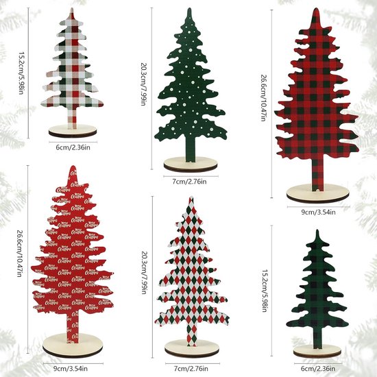 Set van 6 Mini Houten Kerstboompjes voor Tafeldecoratie en ...