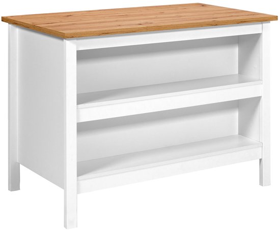 Interlink - kookeiland Piazza wit /eik met 3 laden - 124x75cm | bol