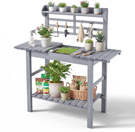 VEVOR Planttafel, Tuintafel, Werktafel met Spoelbak, Verstelbaar Houten ...