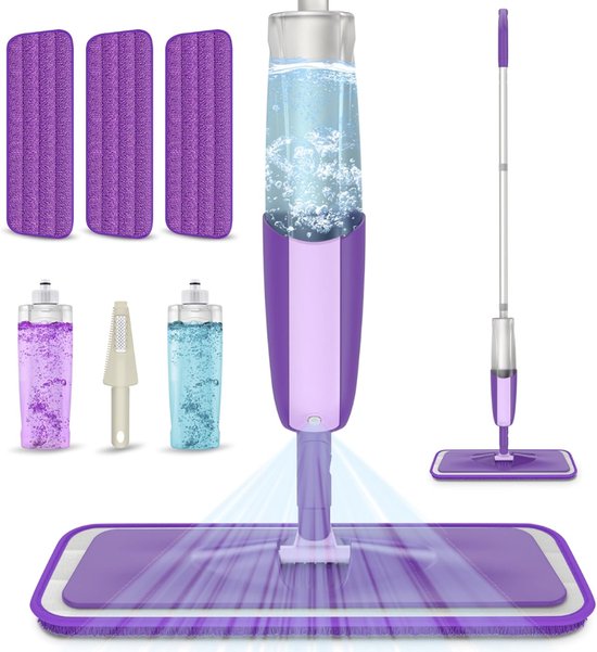 Quvo® Dweil met spray - Dweil - Mop - Paars - ‎15cm x 12cm x 2cm | bol