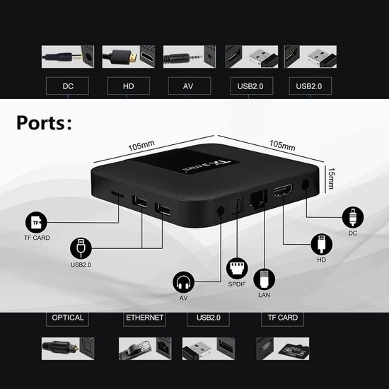 Smart Android TV Box 4K 6K Media Player met 4GB RAM en 32GB ROM, Dual ...