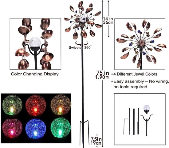 Draaibare Tuindecoratie met Meeleurende LED Verlichting op Zonne ...