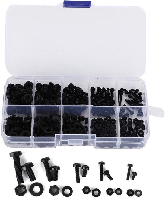 270 Delige Nylon Schroef Moer en Sluitring Assortiment Set M2 t/m M5 | bol