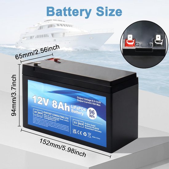 12V 8Ah LiFePO4 Accu met BMS - Duurzame Oplaadbare Lithium-accu voor ...