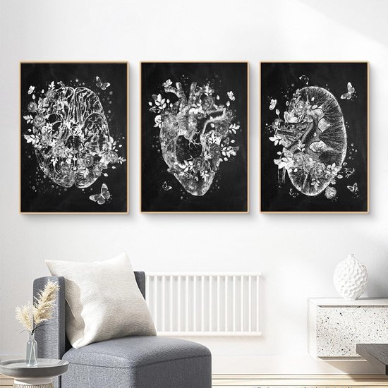 Abstracte Anatomie Poster: Hart & Hersenen Wanddecoratie voor Medische ...
