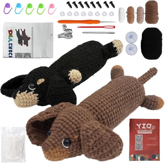 Doe-het-zelf haakset voor dieren - starterset voor beginners met teckel ...
