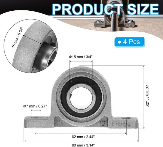 Cushion Block Bearings - 3/4 Inches Diameter - 4 Pcs Zinc Alloy Flange ...