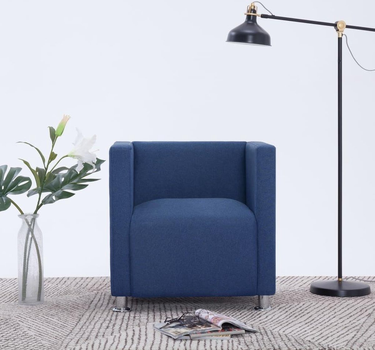 bol.com | Fauteuil Stof Blauw met Armsteun / Loungestoel / Lounge stoel ...