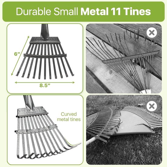 Small Rake for Leaves Heavy Duty 70 Inch Metal Garden Rake with 11 ...