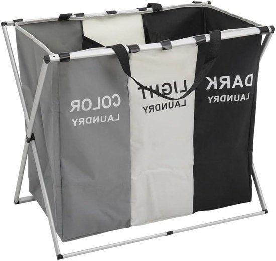 Opvouwbare wasmand 3 vakken met aluminium beugel en handvat, wasbaar ...