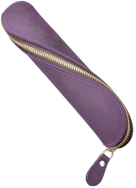 Leren etui, S-vormig vintage etui, pennenhoes, pennenhouder, leren etui ...