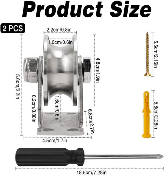 Set van 2 U-wielen kabelrollenset met kogellagers, staalkabels voor ...