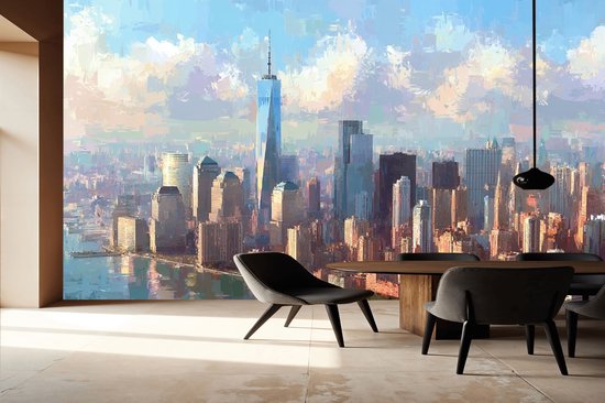 Naadloos behang Fotobehang - Cityscape Dreams: Urban Skyline Mural ...