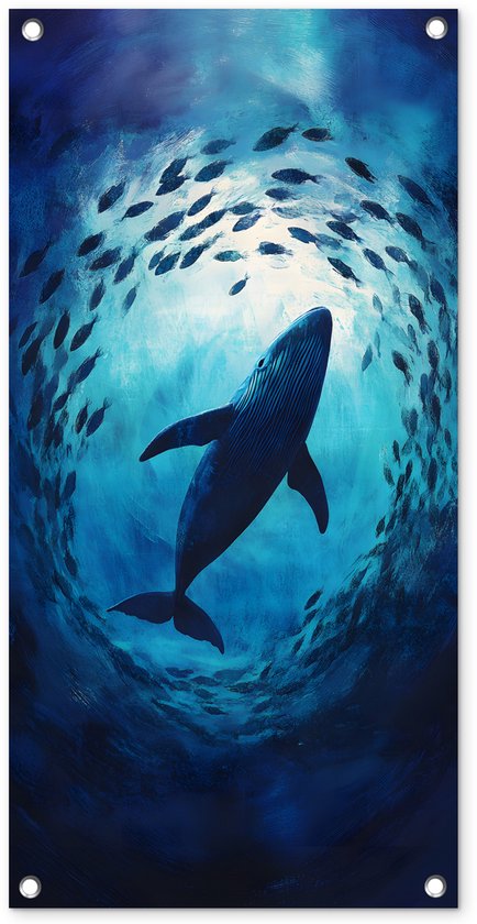 Tuinposter 40x80 cm - Tuindecoratie Walvis - Vissen - Donkerblauw ...