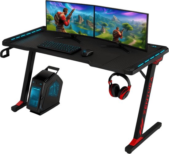 Zentura Game Bureau Met LED Verlichting - 140x60x73 CM - Game Desk ...