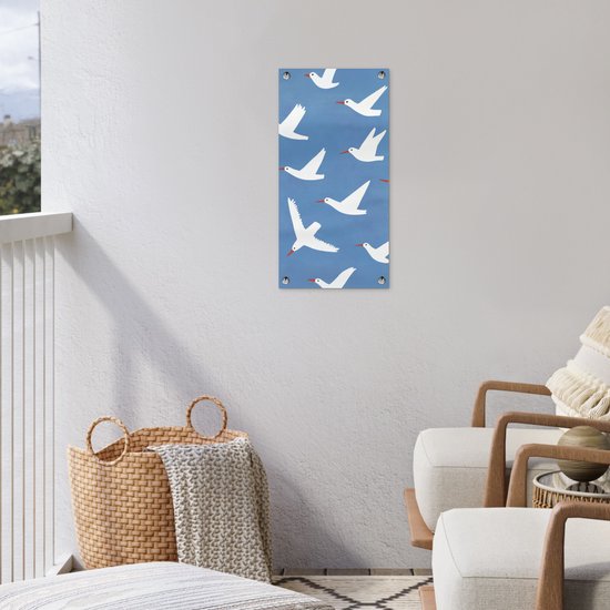Tuinposter 30x60 cm - Tuindecoratie Vogels - Wit - Patroon - Poster ...