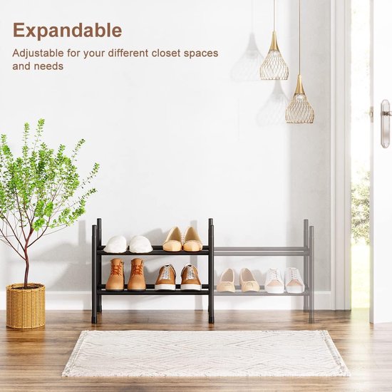 2-Tier Expandable Shoe Rack Stackable and Adjustable Shoe Organizer ...