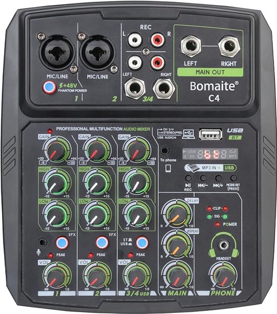 C4 4-kanaals audio mengpaneel met LED-display geïntegreerde | bol