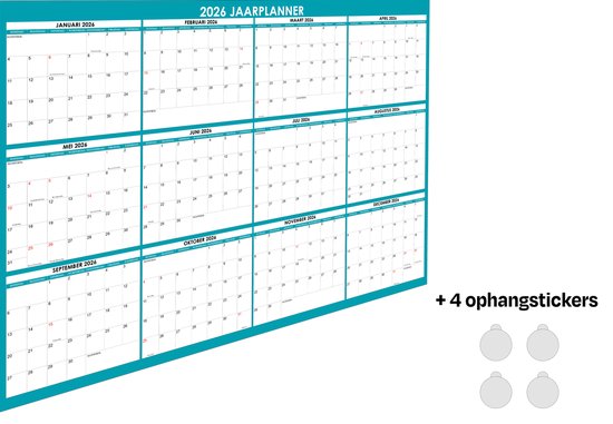 Huurdies - Jaarplanner 2026 - A0 - Blauw - 118x84cm | bol