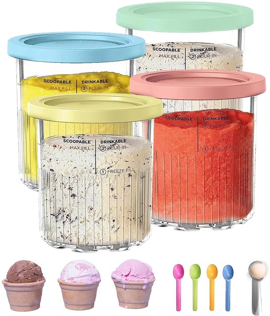 IJsbekers met deksels en lepels - 4 stuks - voor zelfgemaakt ijs | bol