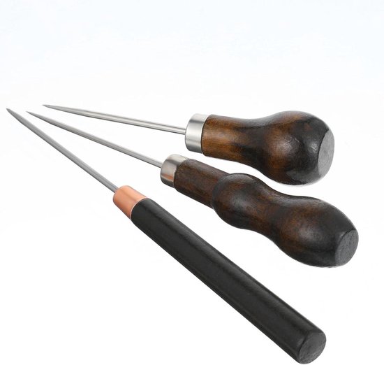 Allecto Plus - Gereedschapsset 3 stuks: Ahle priem met houten handvat ...