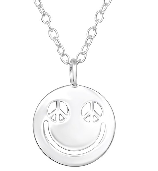 Joy|S - Zilveren ronde smiley hanger met ketting - emoji - ketting 45 ...