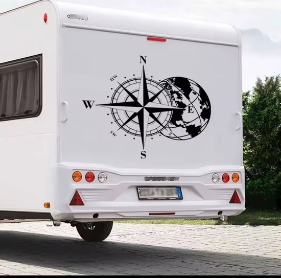 Kompas Wereldbol Muursticker – Windroos Globe Sticker voor Caravan ...