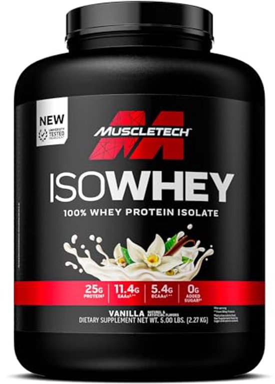 MuscleTech, IsoWhey, 100% Whey Protein Isolate, Vanilla , 5 lbs (2.27 ...