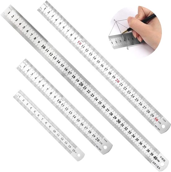 Stainless Steel Metal Rulers - 4 Pieces Steel Rulers with Double Sided ...