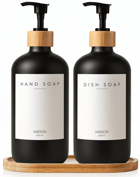 MAESON Glazen Zeepdispenser set - 500 ml - Zwart - Vrijstaand ...