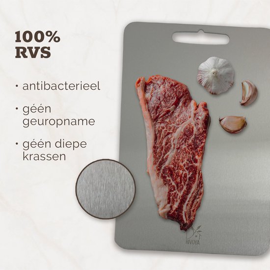 Rivoya Snijplanken - PFAS vrije RVS snijplanken set met mes - 2 stuks | bol