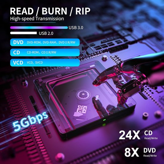 Lecteur CD/DVD externe RFWR® - USB 3.0 et USB-C, station de Brand et de lecture Ultra... | bol