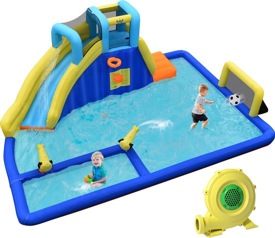 COSTWAY Opblaasbaar Water Springkussen 6-In-1 Springkasteel met ...