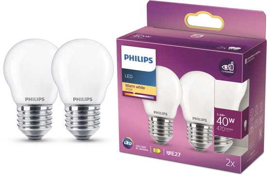 Philips LED lamp - Kogellamp met E27 fitting - Warmwit licht: 2700K - 40W - Mat glas -... | bol