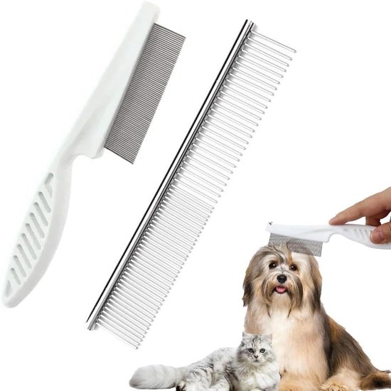 Stainless Steel 2-in-1 Fur Care Comb Set - Dog Cat Flea Comb with Fine ...