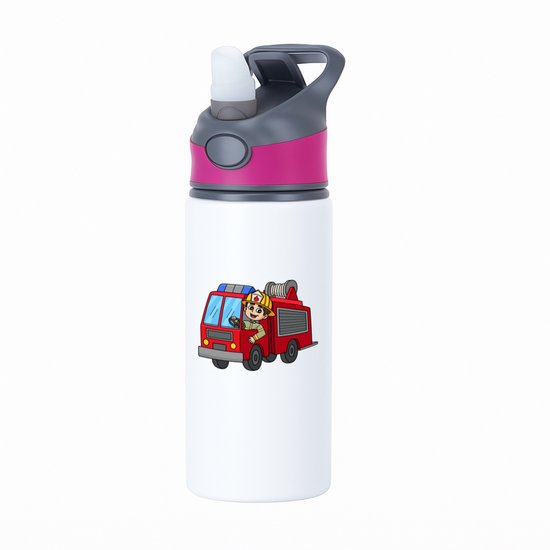 Hacebo® - Brandweerwagen waterfles met rietje roze - Brandweer ...