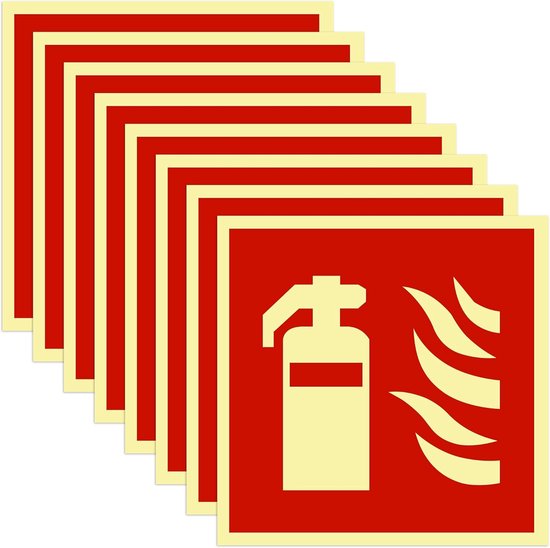 Fire Extinguisher Signs - Pack of 8 - 15 x 15 cm - PVC Luminous - Self ...