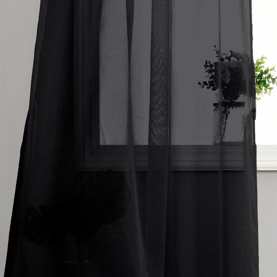 Gordijn - 2 stuk - transparant - 175*140cm - Zwart | bol