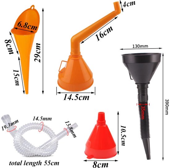 Petrol Funnel - 4 Pieces - Engine Oil - Diesel Feeding Funnel - Plastic ...