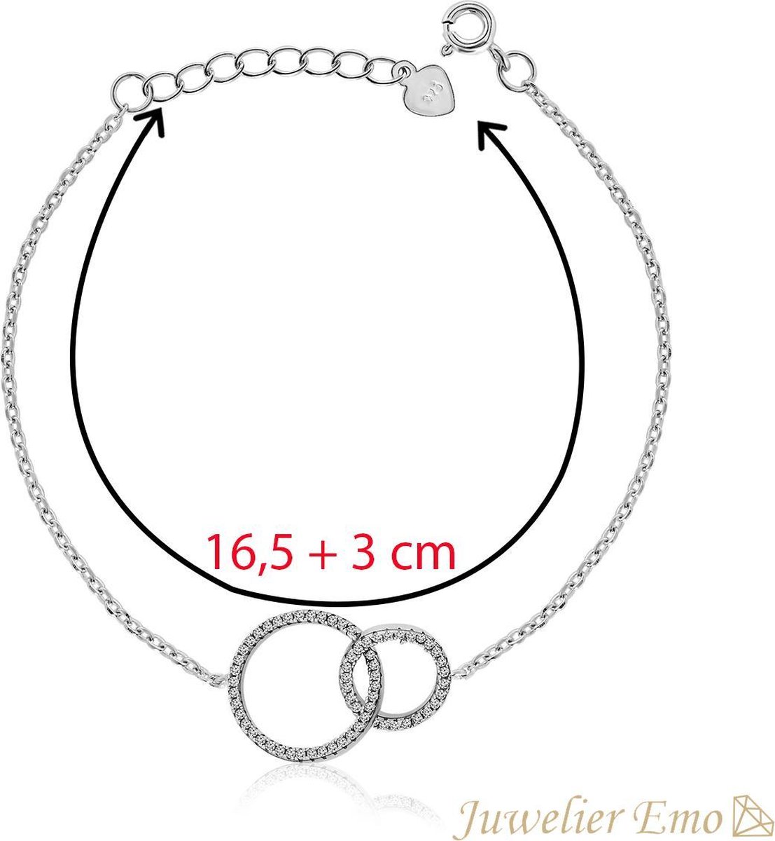 Juwelier Emo - Fantasie armband met Zirkonia stenen - Zilveren Armband ...