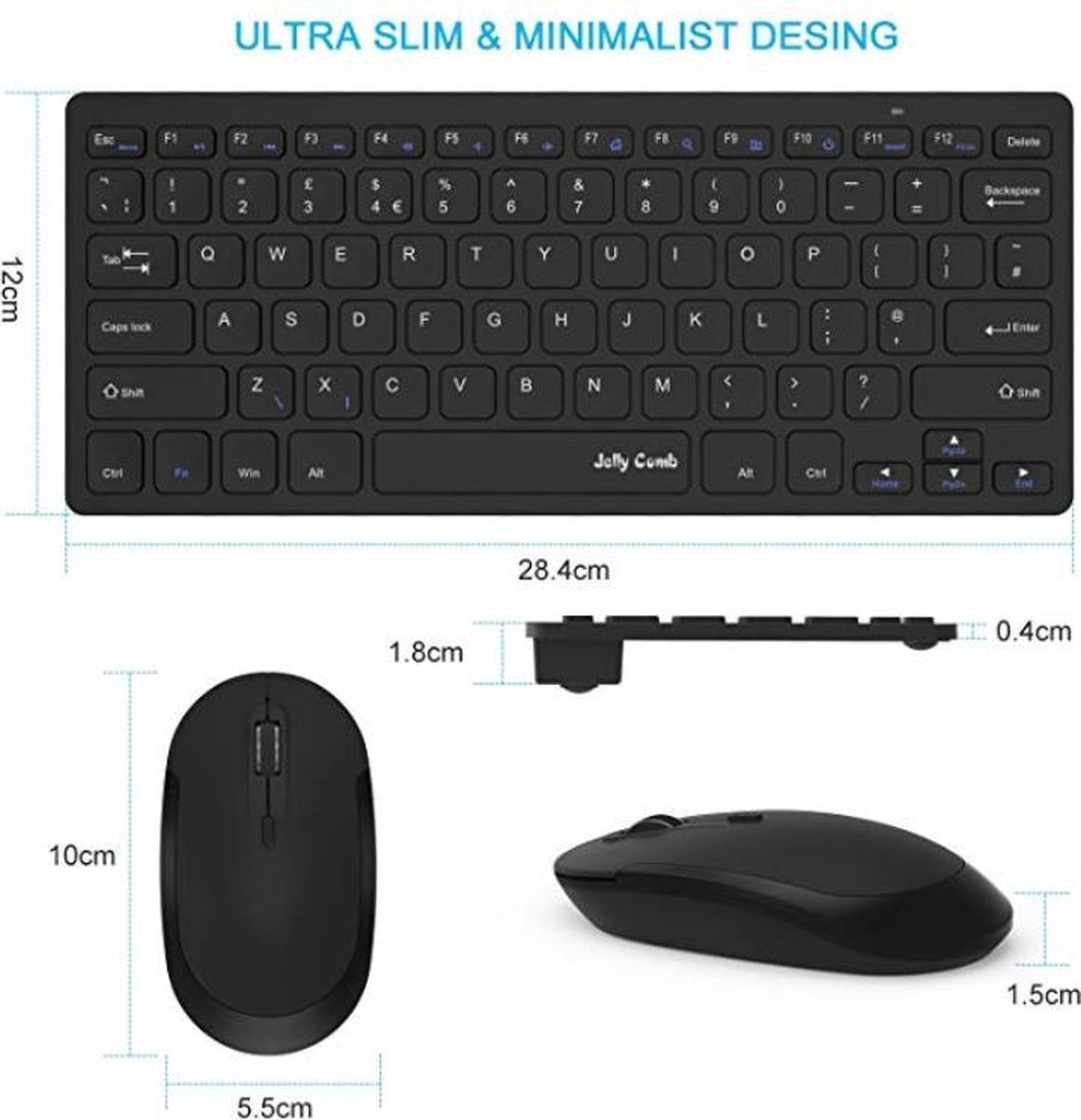 Wireless Keyboard and Mouse Set, Jelly Comb KUT019 2.4G Ultra Slim ...
